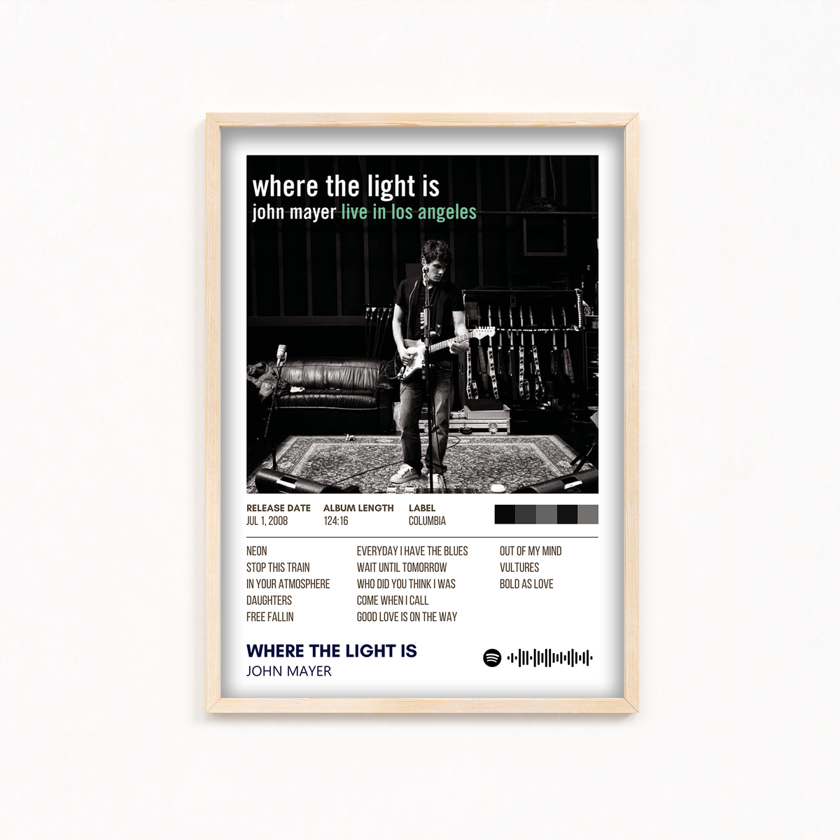 Where the light is by John Mayer Album Poster – The Mortal Soul
