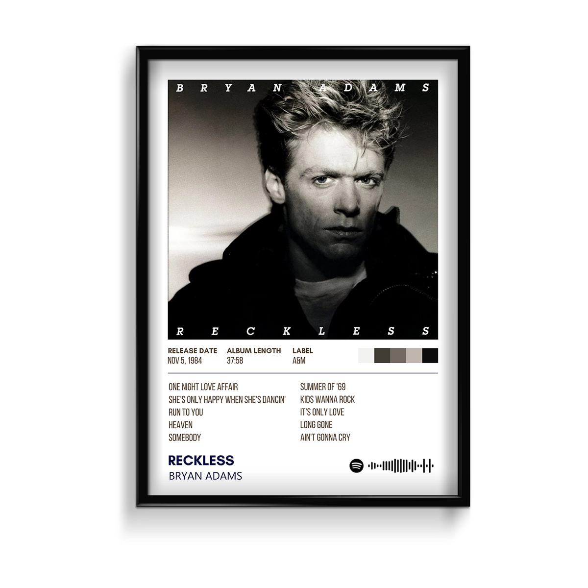 Reckless by Bryan Adams Poster – The Mortal Soul