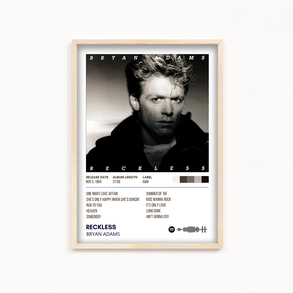 Reckless by Bryan Adams Poster – The Mortal Soul